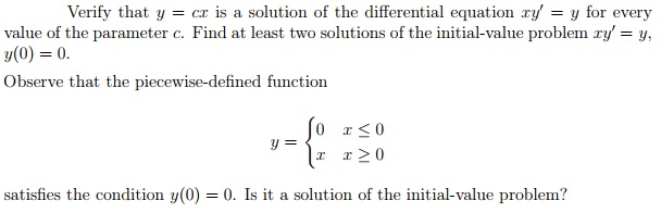 Solved Verify that y = cx is a solution of the differential | Chegg.com
