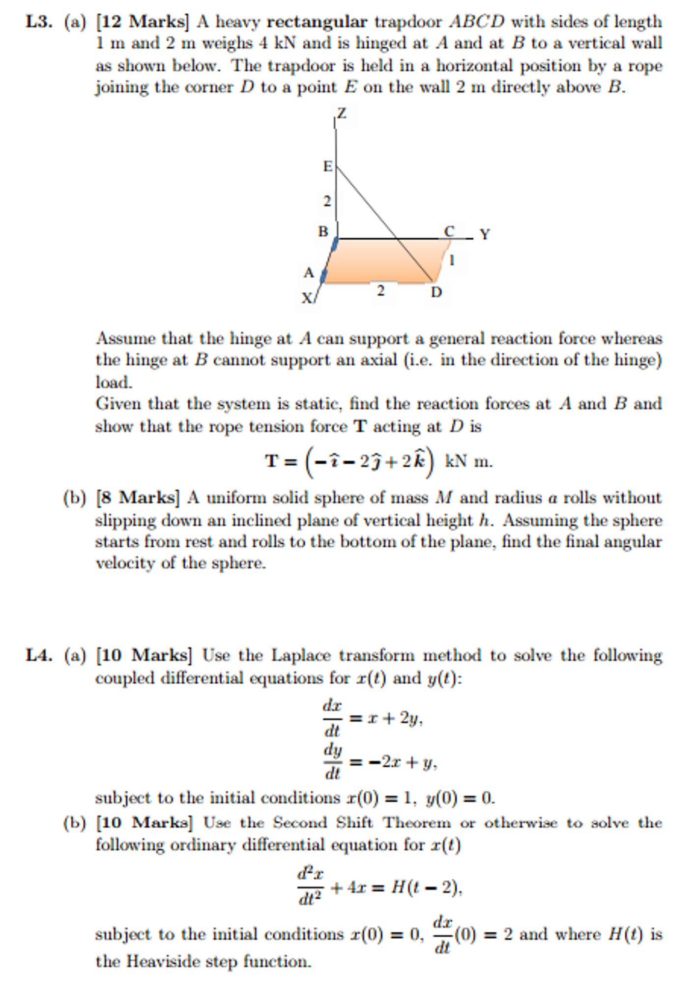 Solved A heavy rectangular trapdoor ABCD with sides of | Chegg.com
