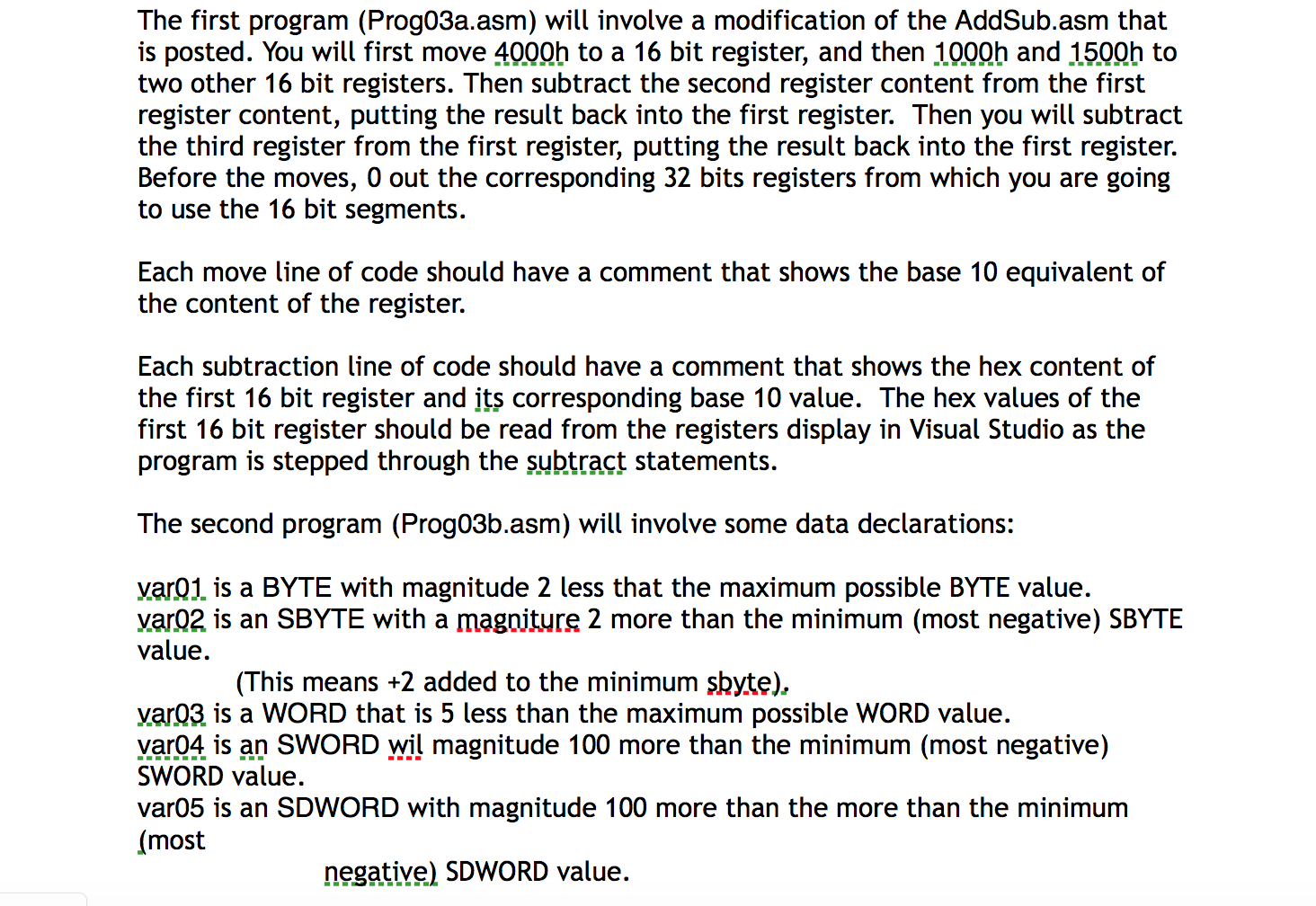 The first program (Prog03a.asm) will involve a | Chegg.com