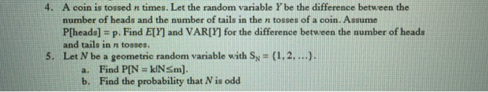 Solved A coin is tossed n times. Let the random variable Y | Chegg.com