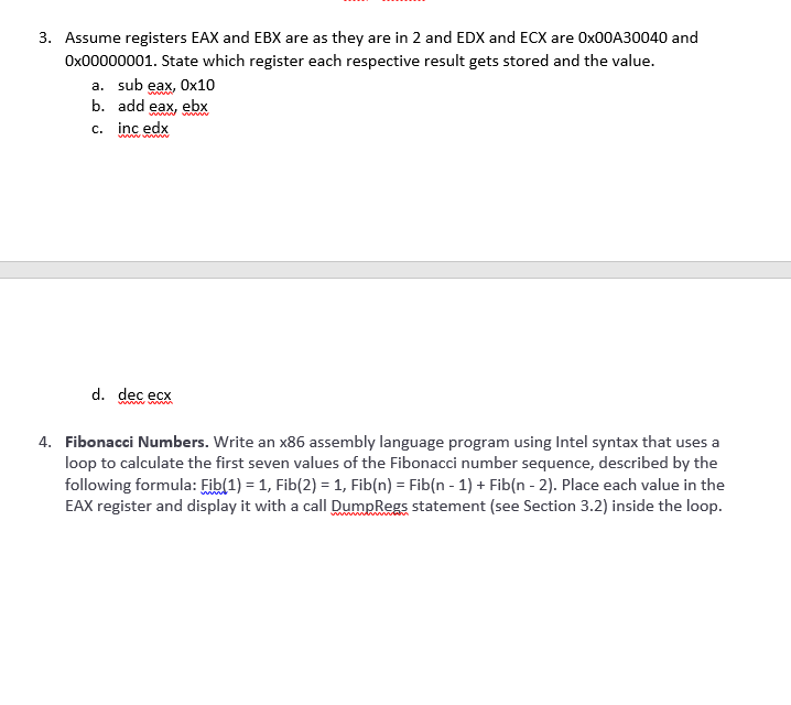 Solved Assume registers EAX and EBX are as they are in 2 and | Chegg.com