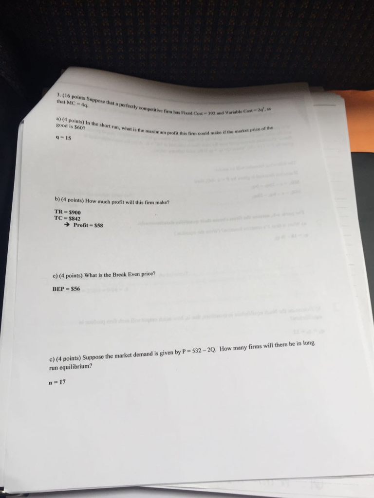 Solved Suppose that a perfectly competitive firm has Fixed | Chegg.com