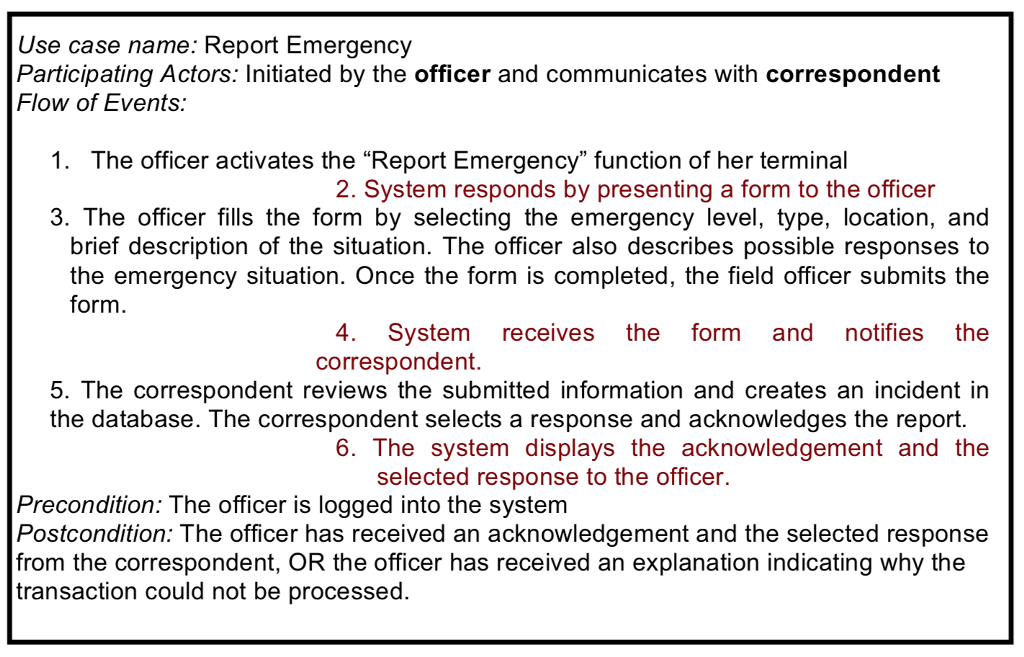 Solved Use case name: Report Emergency Participating Actors: | Chegg.com