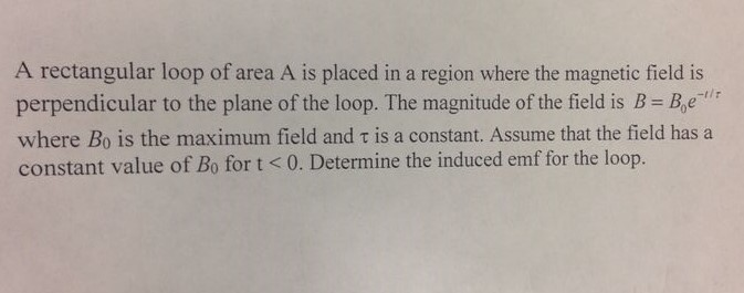 Solved A rectangular loop of area A is placed in a region | Chegg.com