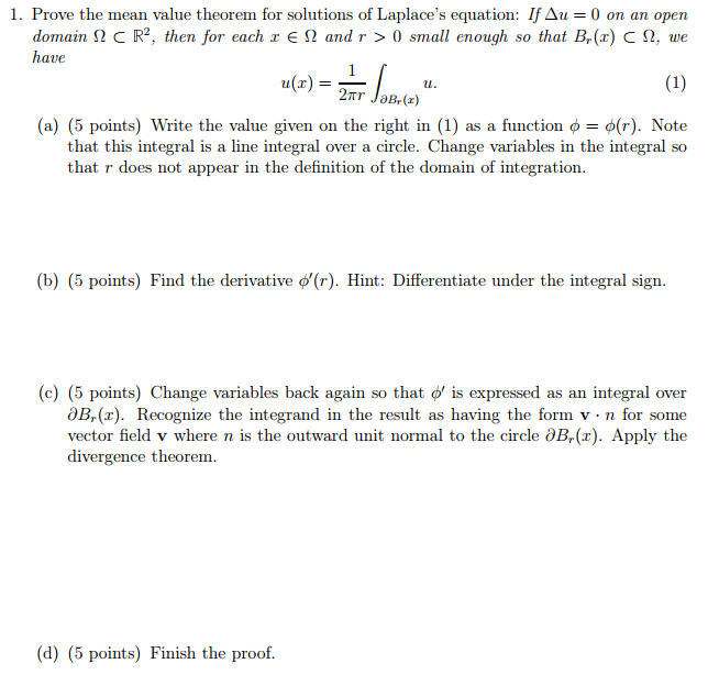 Prove the mean value theorem for solutions of | Chegg.com
