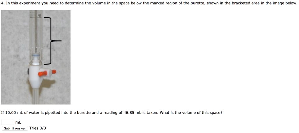 Solved If 10.00 mL of water is pipetted into the burette and | Chegg.com
