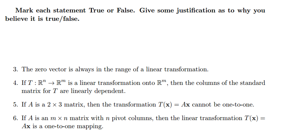 Solved Mark each statement True or False. Give some | Chegg.com