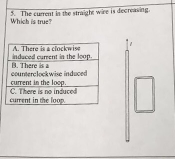 Solved The current in the straight wire is decreasing Which | Chegg.com