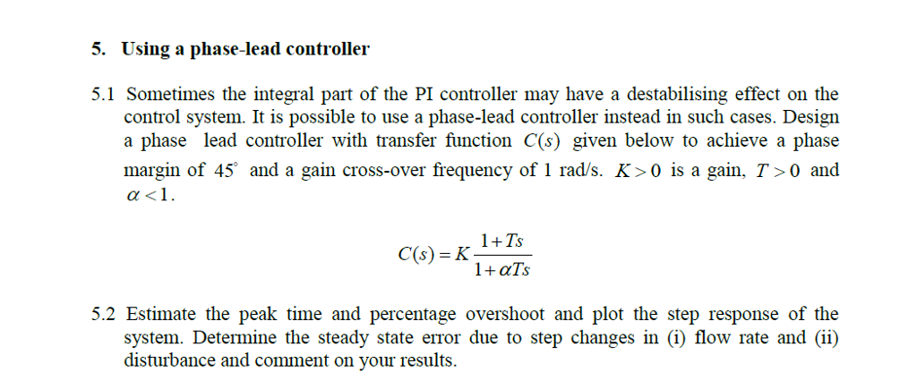 Solved 5. Using a phase-lead controller 5.1 Sometimes the | Chegg.com
