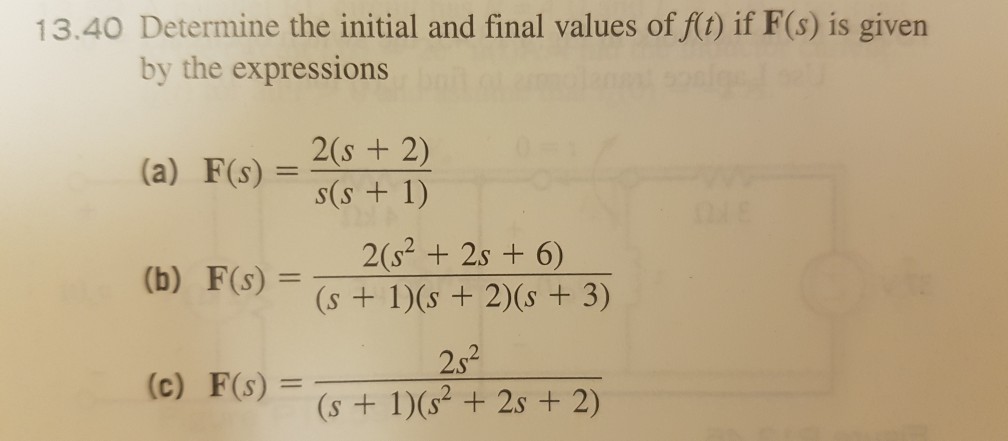 Solved Determine the initial and final values of f (t) if | Chegg.com