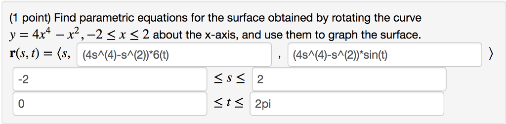 Solved (1 point) Find parametric equations for the surface | Chegg.com