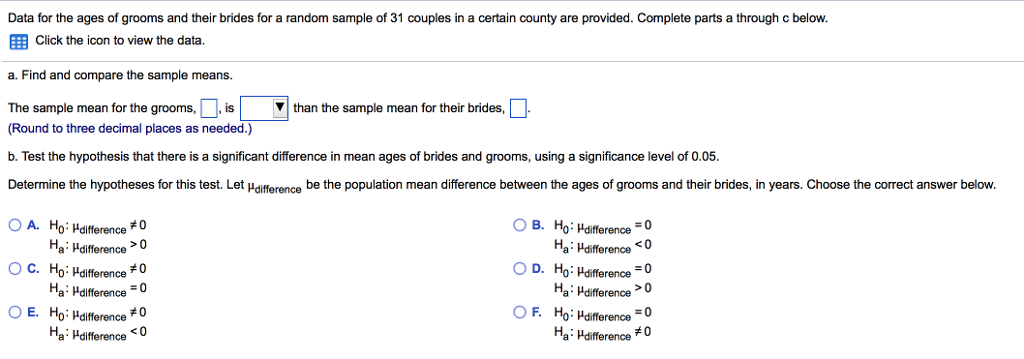 Solved Age (years) Groom Bride 26 28 20 32 32 29 26 39 45 40 | Chegg.com