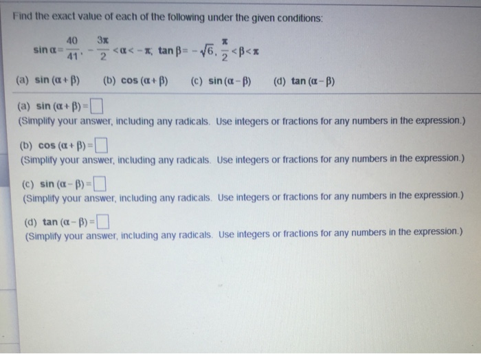 Solved Find the exact value of each of I he following under | Chegg.com