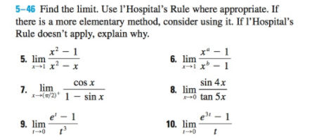 Solved 5-46 Find the limit. Use l'Hospital's Rule where | Chegg.com