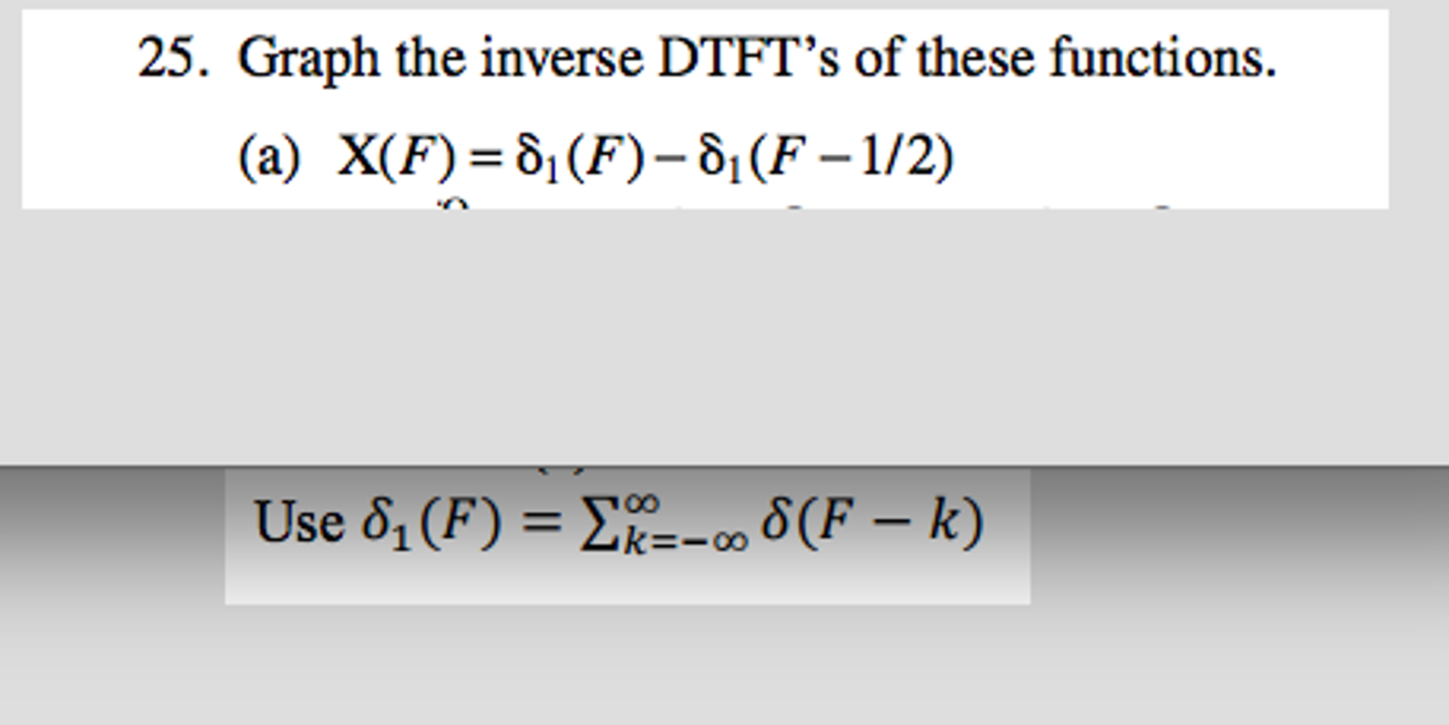 Solved Graph the inverse DTFT's of these functions. X(F) = | Chegg.com
