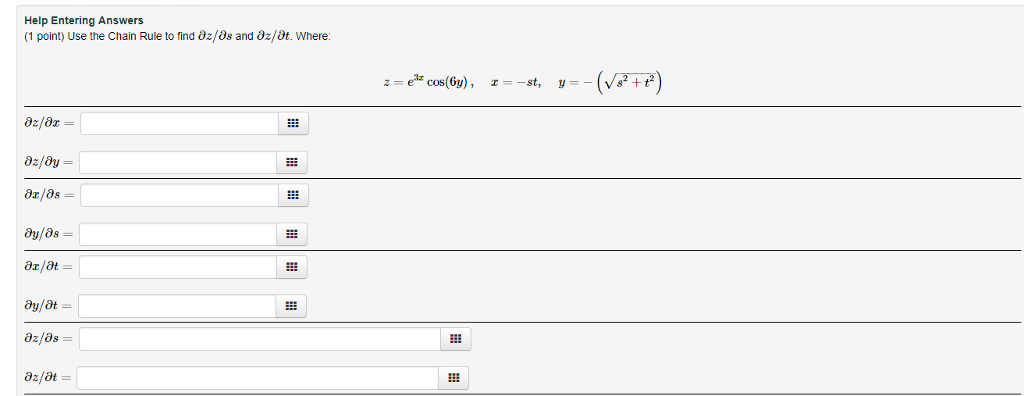Solved Help Entering Answers (1 point) Use the Chain Rule to | Chegg.com