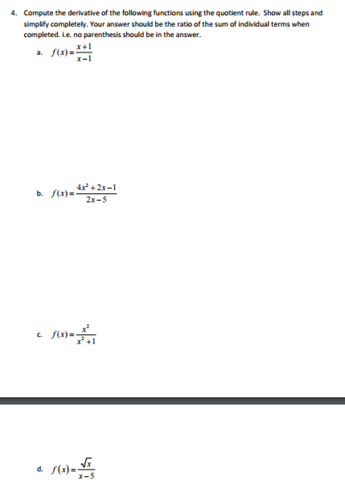 Solved Compute the derivative of the following functions | Chegg.com