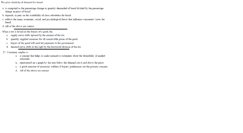 Solved The price elasticity of demand for bread a. is | Chegg.com