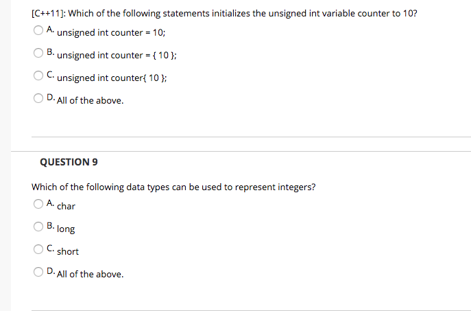 Solved Which Of The Following Statements Initializes The