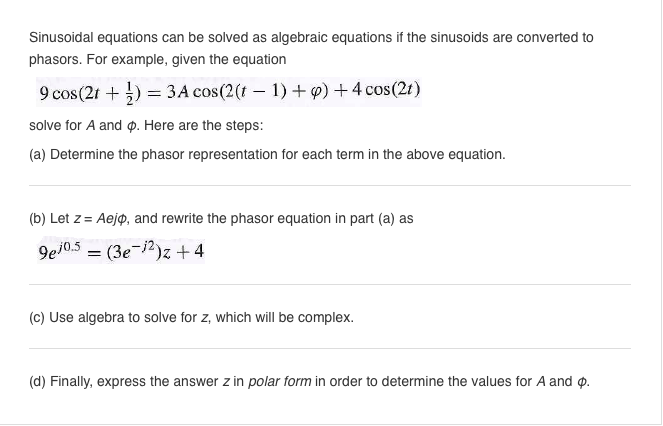 Solved Sinusoidal equations can be solved as algebraic | Chegg.com