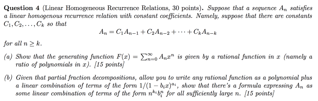 Solved Question 4 (Linear Homogeneous Recurrence Relations, | Chegg.com