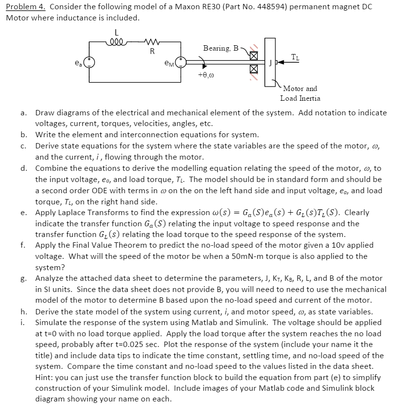 Consider the following model of a Maxon RE30 (Part | Chegg.com