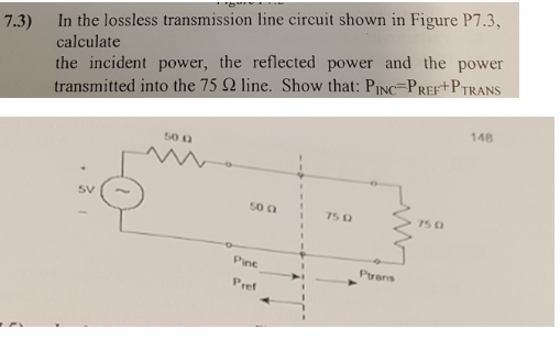 Solved 7.3) In the lossless transmission line circuit shown | Chegg.com