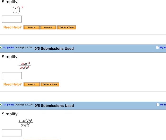 Solved Simplify. -36ab^11/24a^8b^4 Simplify. | Chegg.com