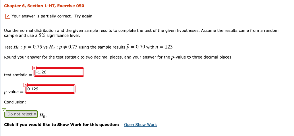 Solved Chapter 6, Section 1-HT, Exercise 050 Your answer is | Chegg.com