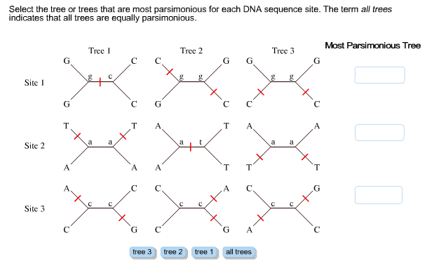 Solved Select the tree or trees that are most parsimonious | Chegg.com