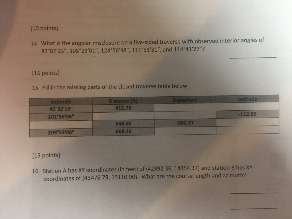 Solved What is the angular misclosure on a five-sided | Chegg.com