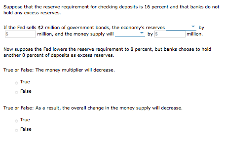 Solved Suppose that the reserve requirement for checking | Chegg.com