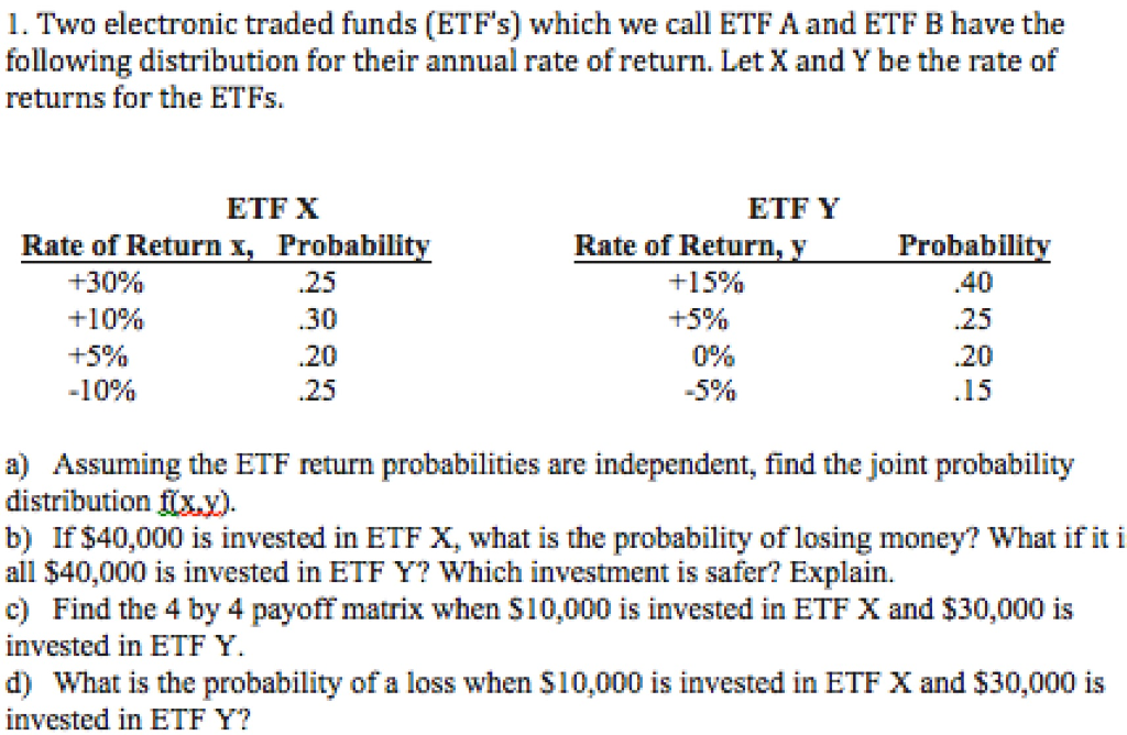 Solved Two electronic traded funds (ETF's) which we call ETF | Chegg.com