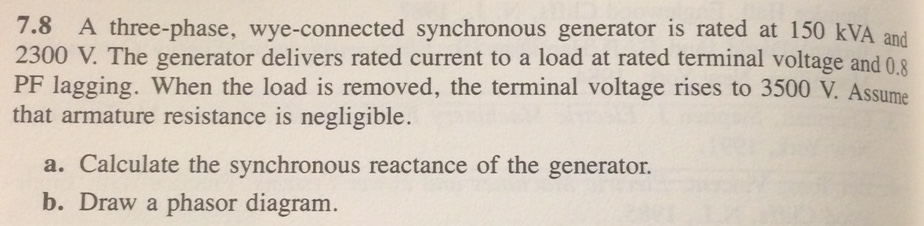 Solved A three phase, wye-connected synchronous generator is | Chegg.com