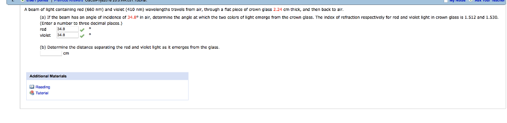 Solved A beam of light containing red (660 nm) and violet | Chegg.com