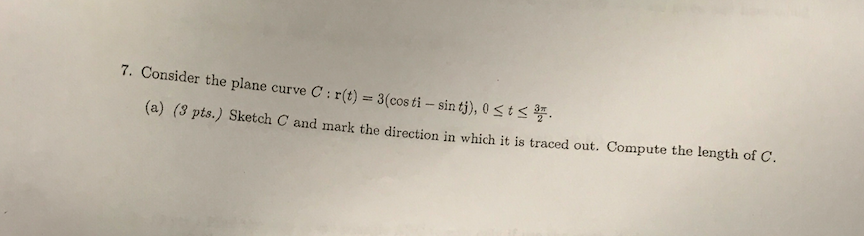 Solved Consider the plane curve C: r(t) = 3 (cos ti - sin | Chegg.com