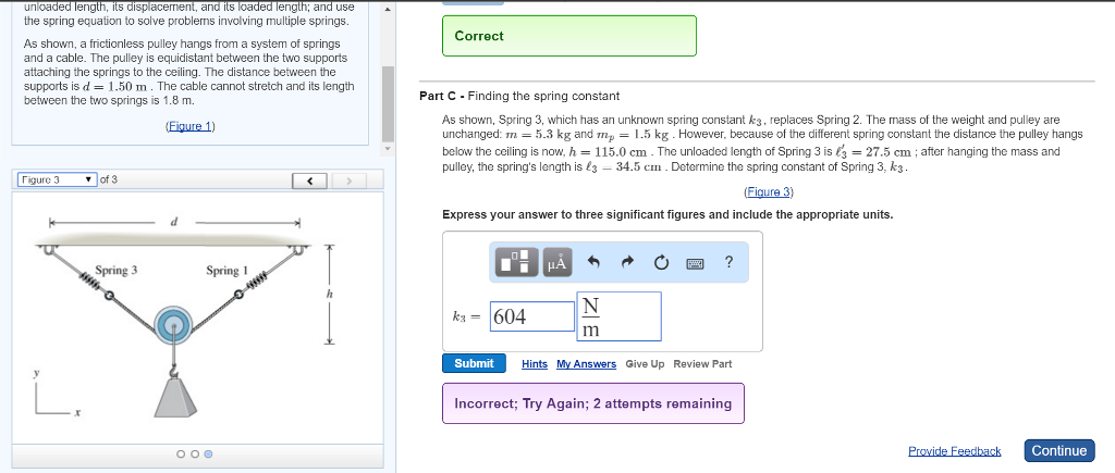 Solved As shown, Spring 3, which has an unknown spring | Chegg.com