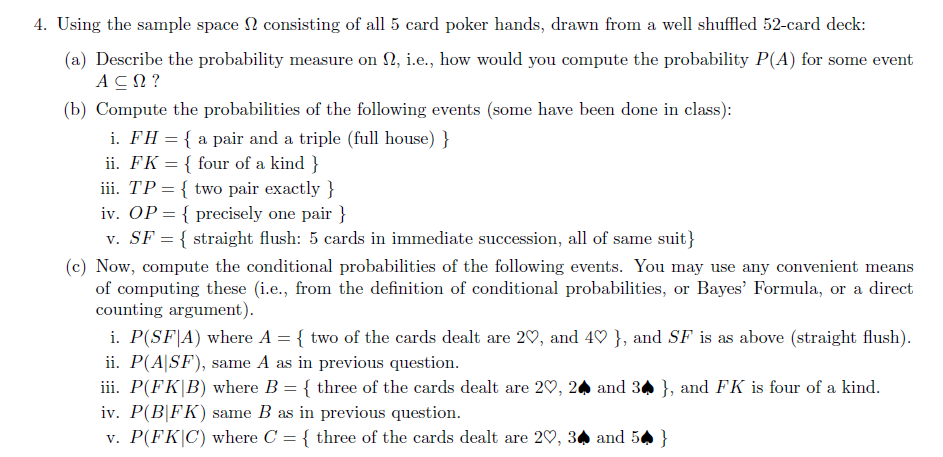 Solved Using the sample space ohm consisting of all 5 card | Chegg.com