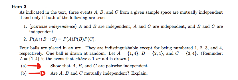 Solved Item 3 As indicated in the text, three events A, B, | Chegg.com