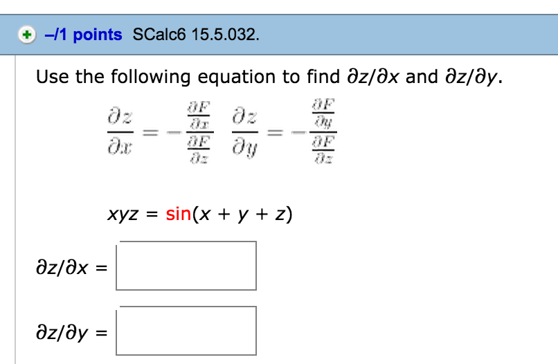 Solved Use the following equation to find z/ x and z/ y. | Chegg.com