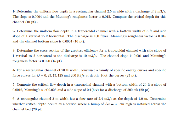 Solved 1- Determine the uniform flow depth in a rectangular | Chegg.com