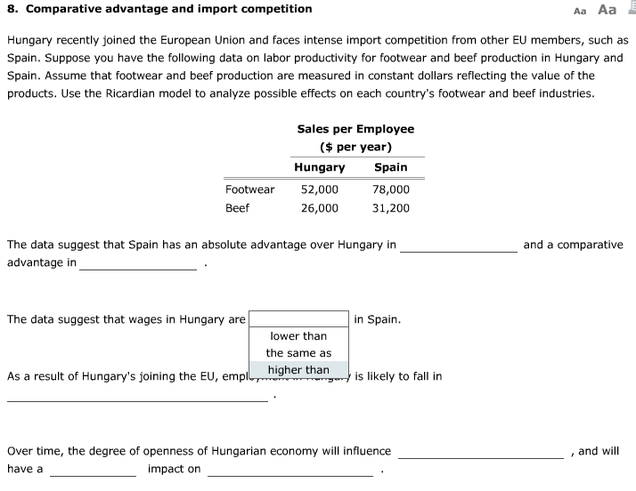 Solved 8. Comparative advantage and import competition Aa Aa | Chegg.com