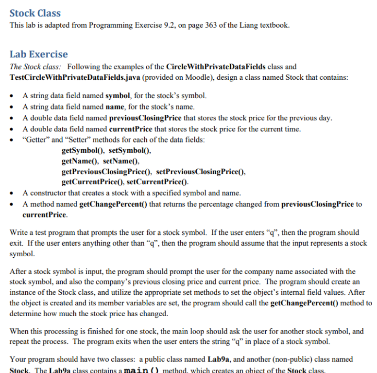 Solved Stock Class This Lab Is Adapted From Programming 