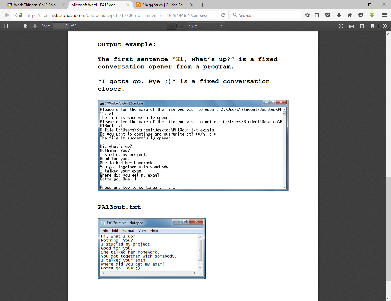Output example: The first sentence "Hi, what's up?" | Chegg.com