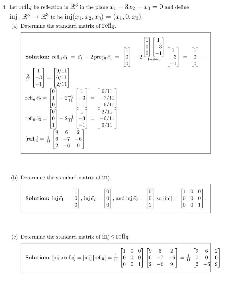 4. Let ref, be reflection in R3 in the plane | Chegg.com