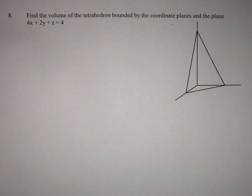 Solved 8. Find the volume of the tetrahedron bounded by the | Chegg.com