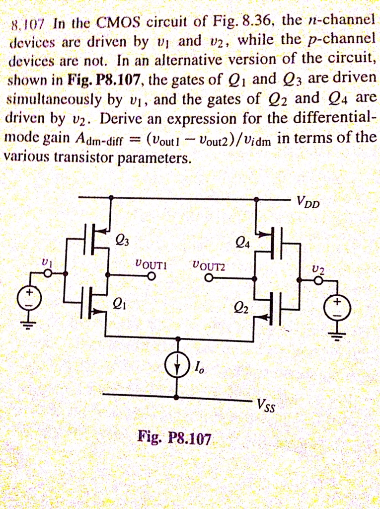 Solved In the CMOS circuit of Fig. 8.36, the n-channel | Chegg.com