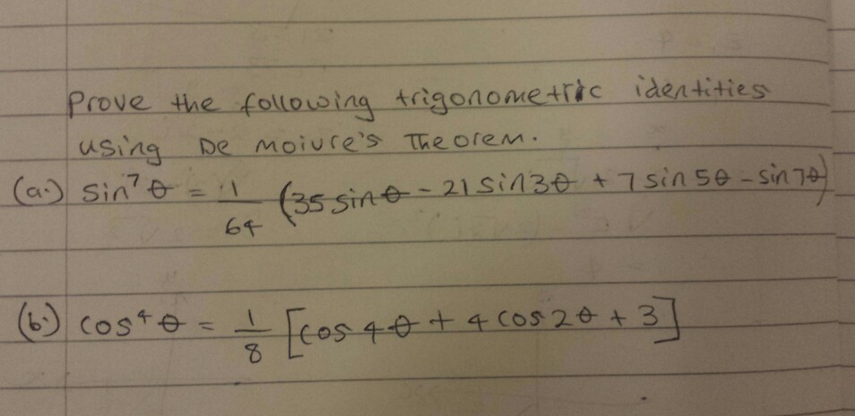 Solved Prove the following trigonometric identities using De | Chegg.com