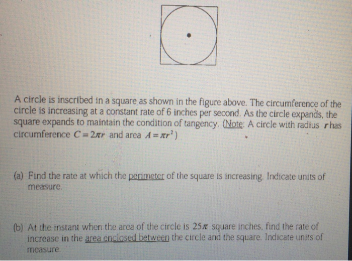 Solved A circle is inscribed In a square as shown in the | Chegg.com