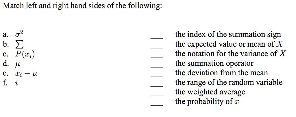 Solved Match left and right hand sides of the following: | Chegg.com